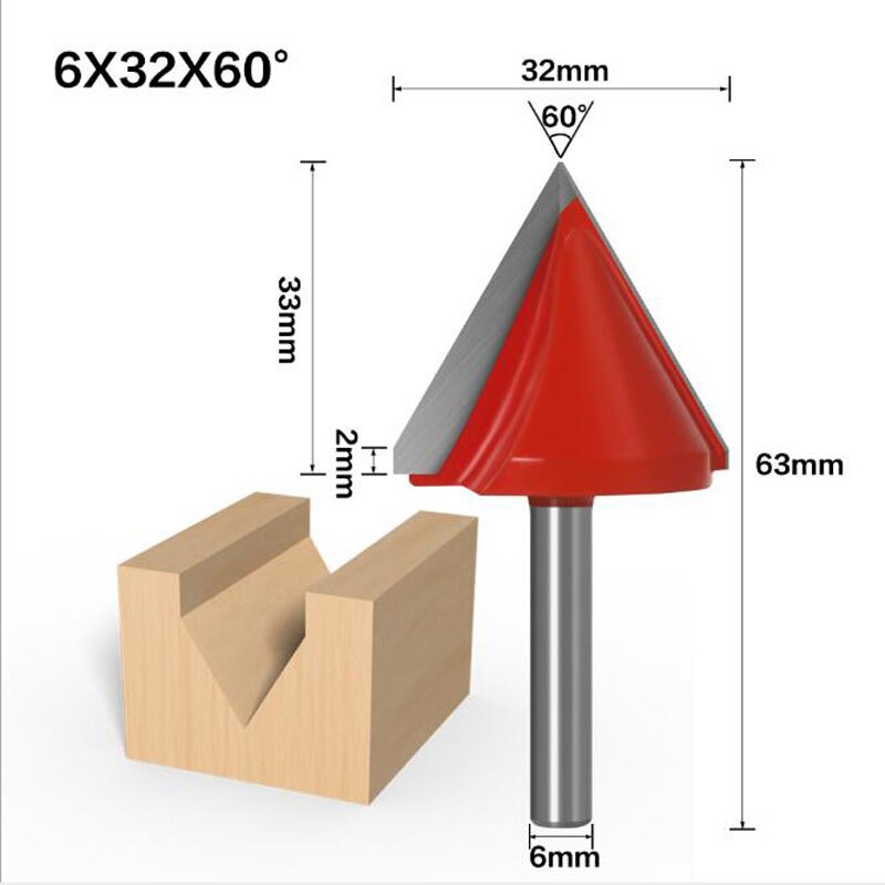 1pc 6mm schacht 60 90 120 150 graden v-groef houtf... – Vicedeal