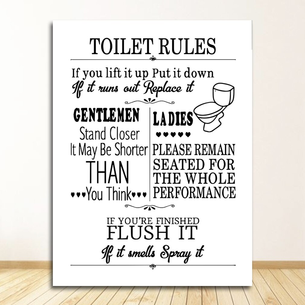Canvas Painting Modern Funny Bathroom Rules Sign P... – Grandado