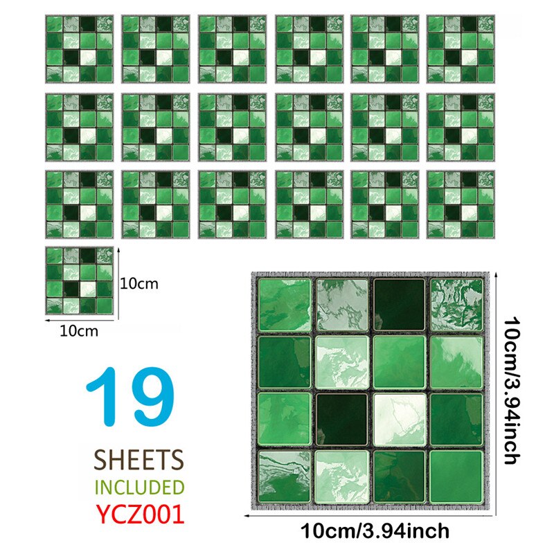 Emerald Green 10*10cm*18pcs Mosaic Self-Adhesive W... – Grandado