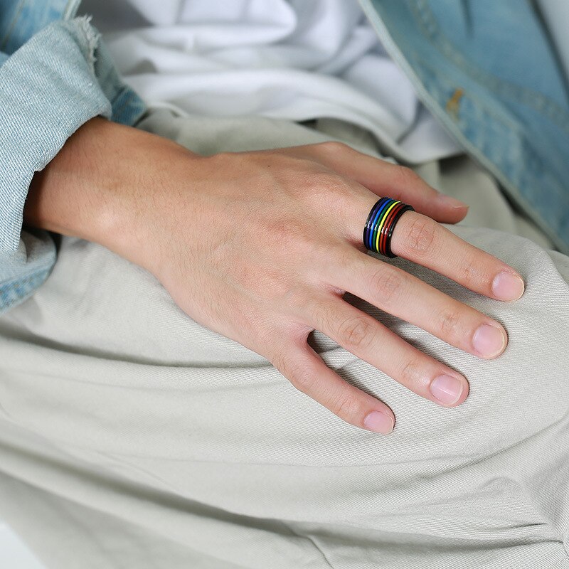 12MM Rainbow LGBT Rings Jewelry Rotatable Bagues T... – Grandado