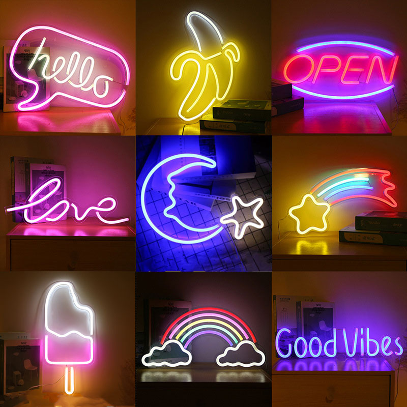 Led Neon Sign Hello Goede Vibes Usb Rainbow Wall O... – Vicedeal