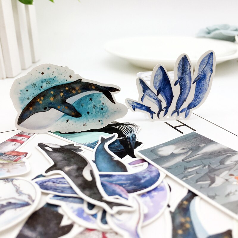 28pcs water color Deep sea blue whale sticker Plan... – Grandado