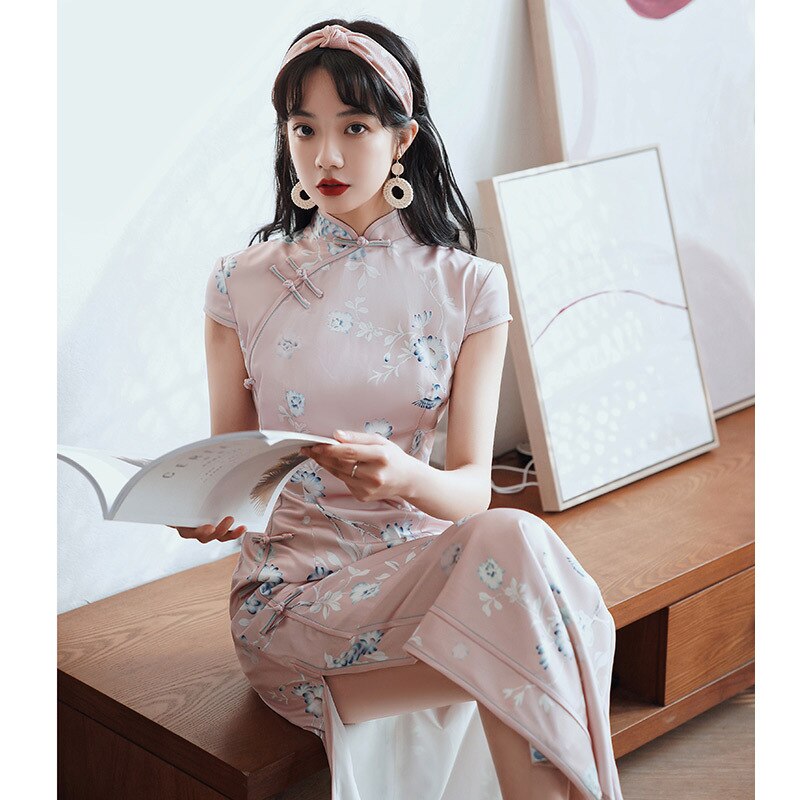 Sheng Coco Women Pink Oriental Silk Dresses Qi Pao... – Grandado