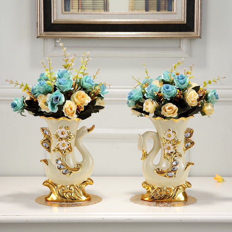 European Style Ceramic Golden Swan Vase Arrangemen... – Grandado