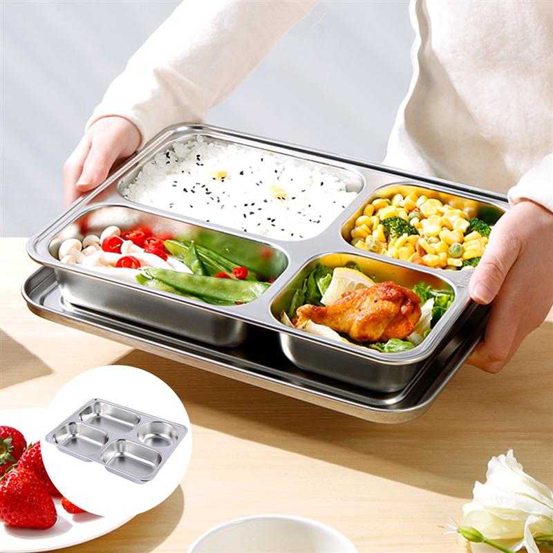 4 Section Stainless Steel Divided Dinner Tray Squa... – Grandado