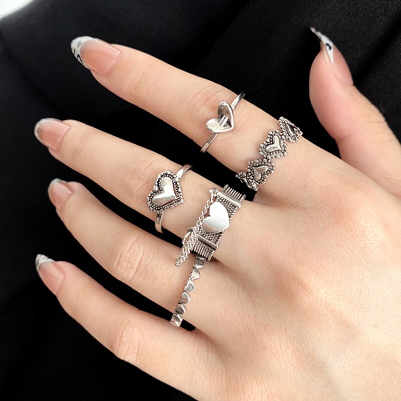17KM Trendy Silver Color Heart Rings for Women Men... – Grandado