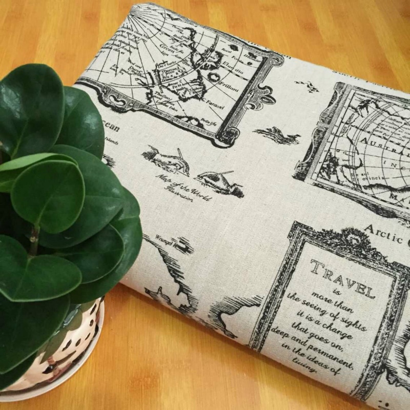 Width 150cm Map Printed Linen Cotton Fabric DIY Se... – Grandado