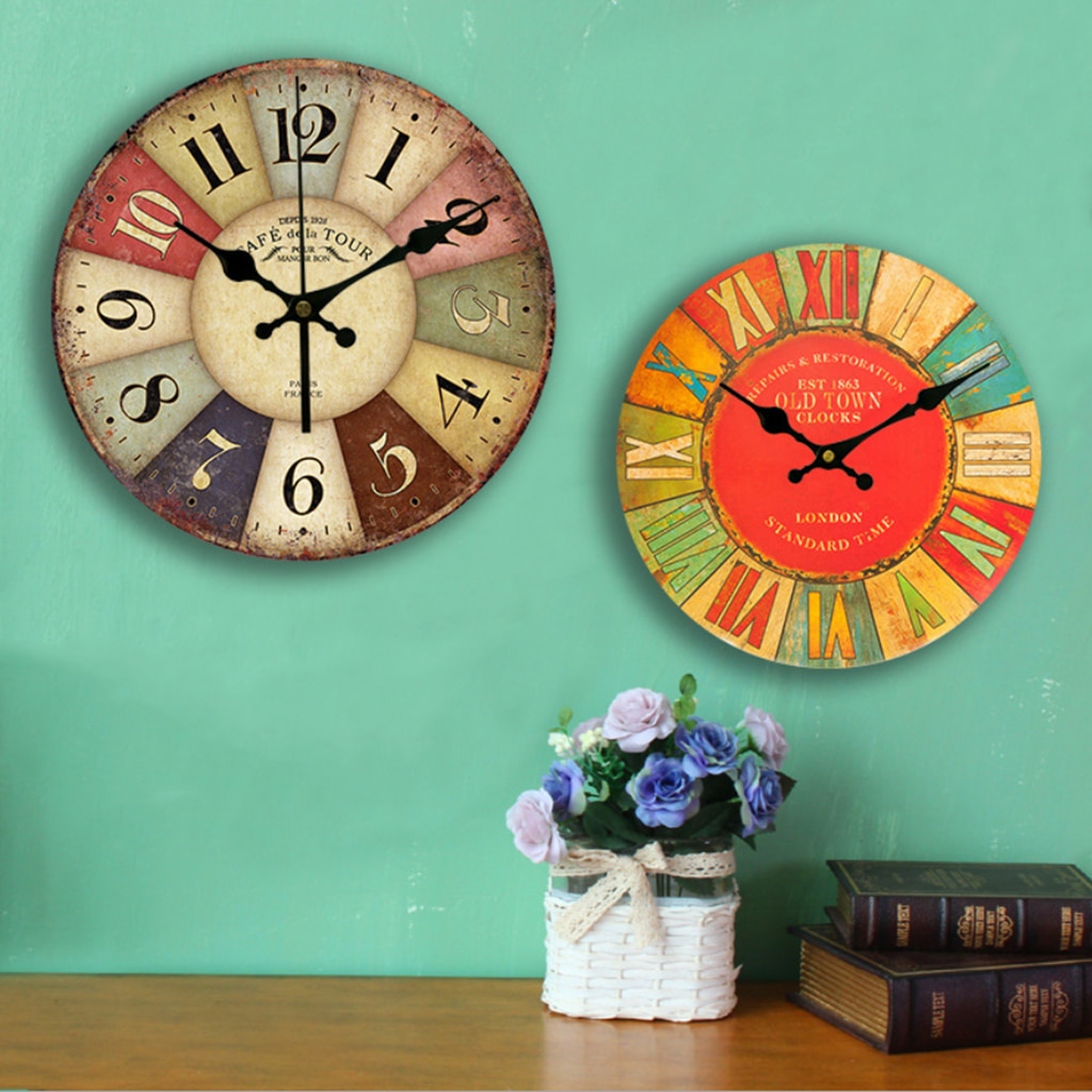 Vintage Wall Clock Shabby Chic Home Kitchen Wooden... – Grandado