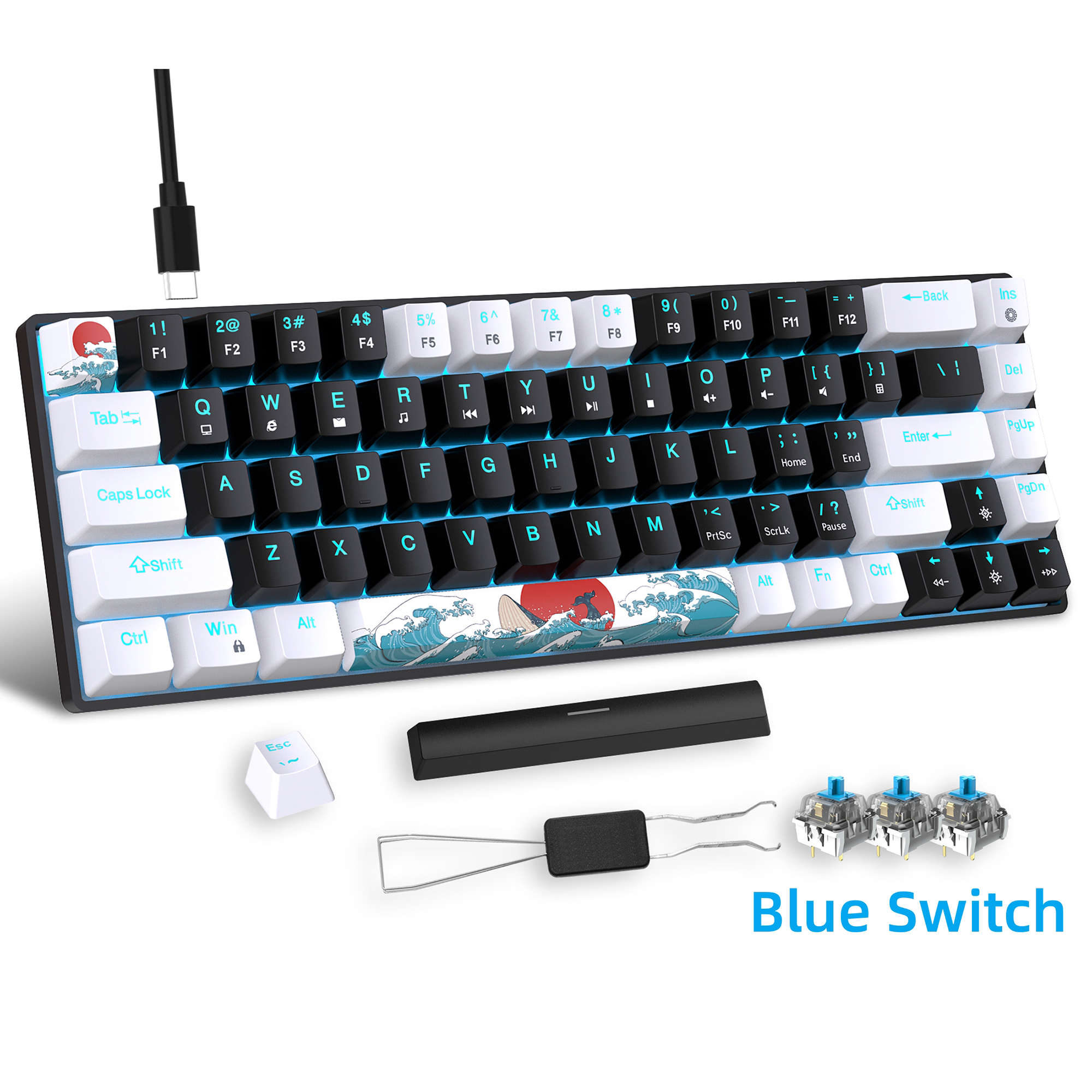 Gaming Keyboard, Wired Sea Blue LED Backlit Mini K... – Vicedeal