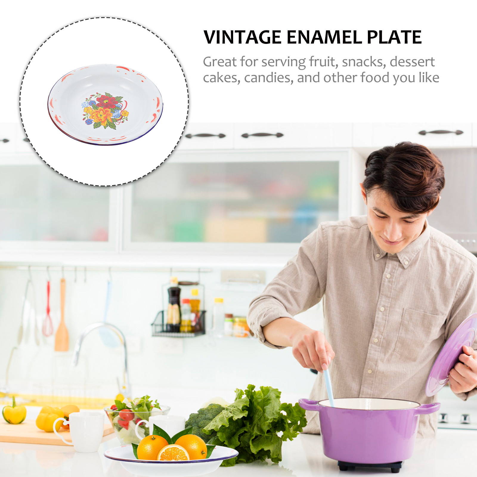 Thickened Enamel Food Plate Enamelware Plate Snack... – Grandado