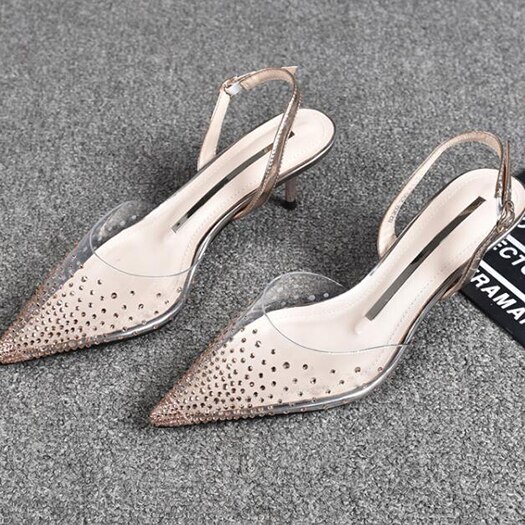 high heels gray ladies clear crystal transparent l... – Grandado