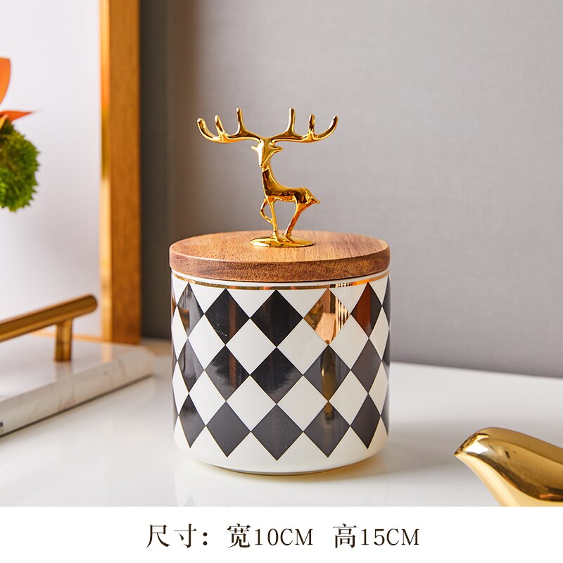 Ceramic Storage Jars Black and White Grid Porcelai... – Grandado