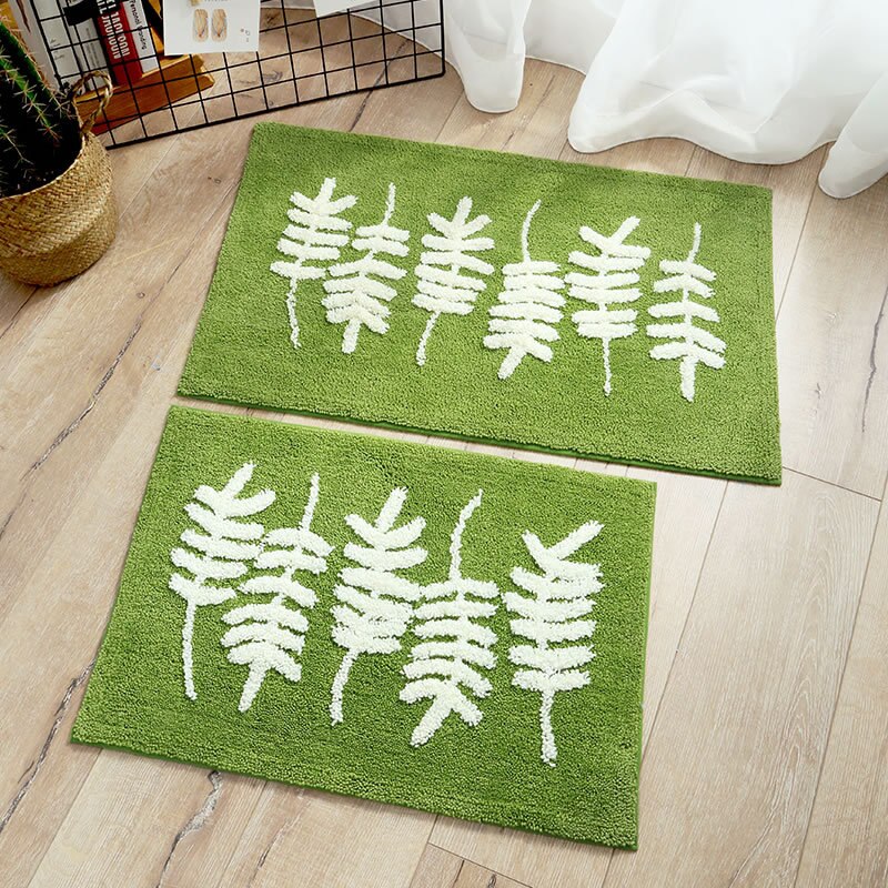 Green leaves thickened flocking door mats home por... – Vicedeal