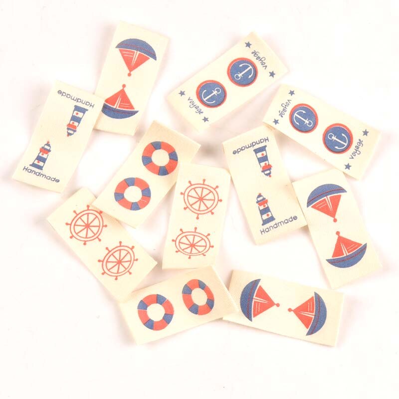 mixed 50pcs navigation printed Beige cotton Woven ... – Grandado