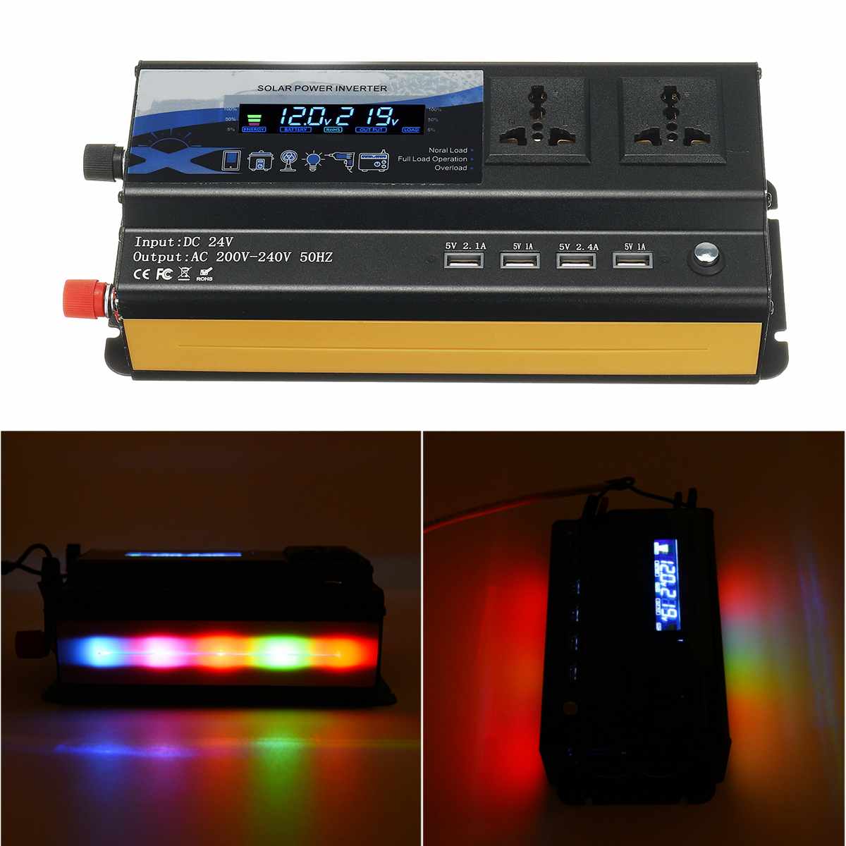 Car Solar Inverter LED RGB lighting 4USB Digital D... – Grandado