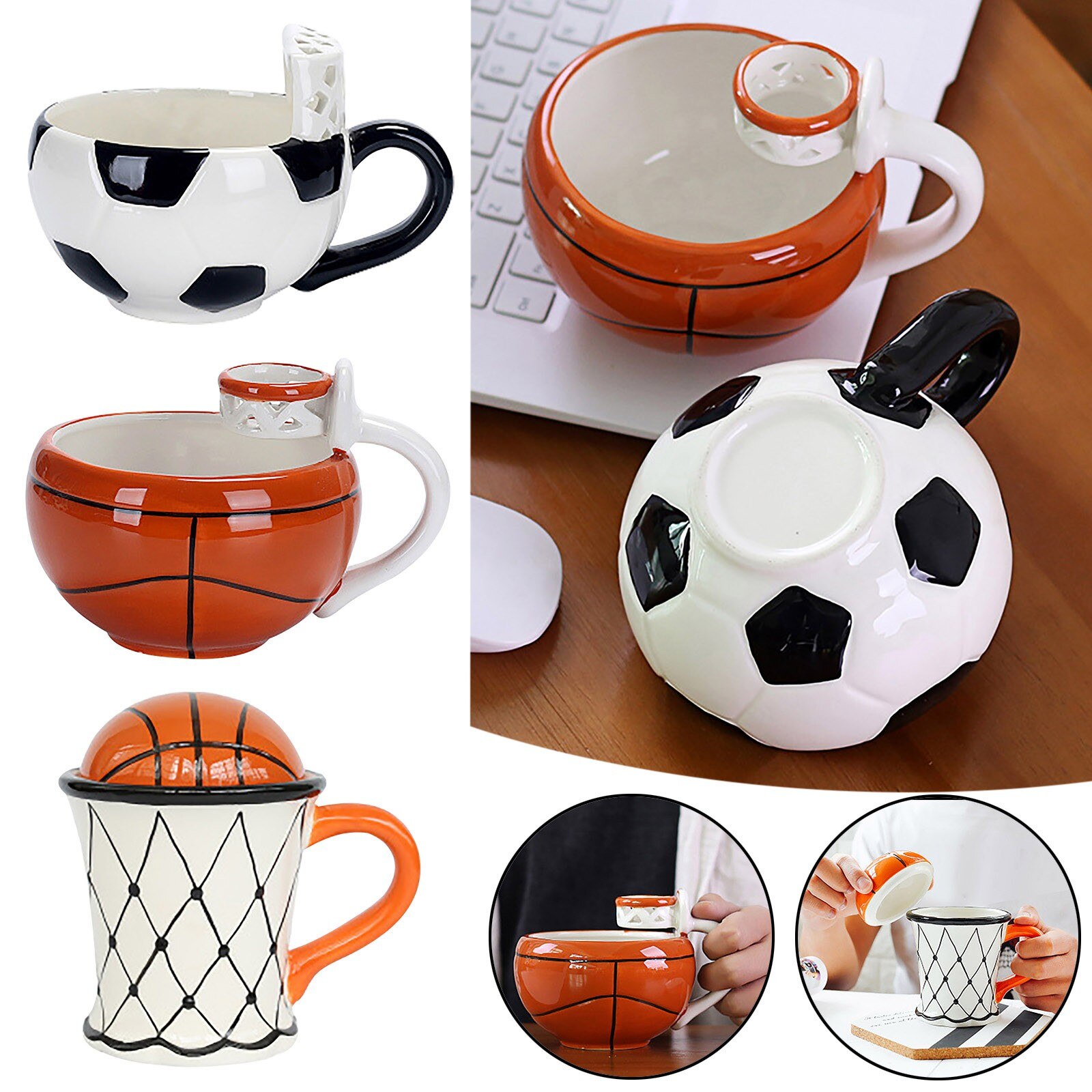 Cartoon Basketball Football Tea Cup Cartoon Mug Ce... – Grandado