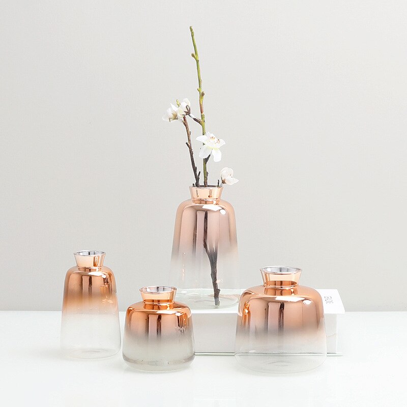 Rose Gold Gradient Glass Vase Potted Flower Basket... – Grandado