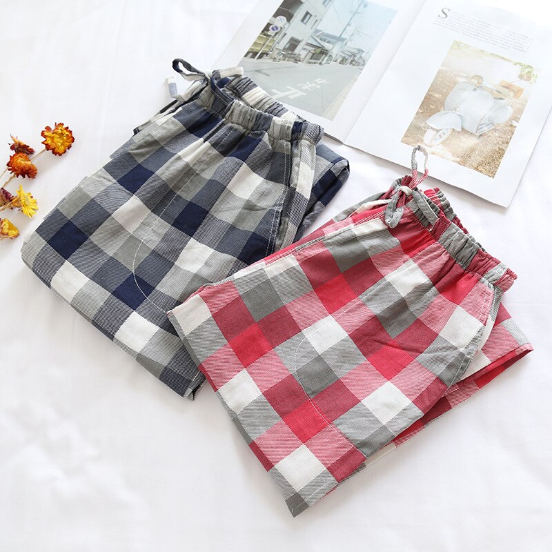 Spring Couples Cotton Gauze Plaid Sleep Pants Ladi... – Grandado