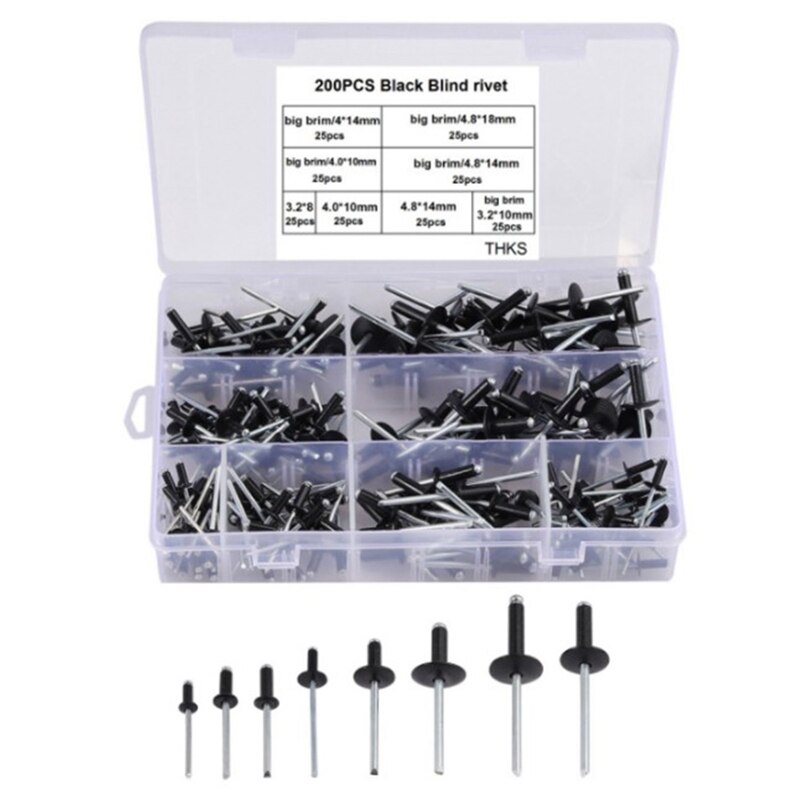200Pcs Black Blind Rivets Aluminium Rivets High St... – Vicedeal