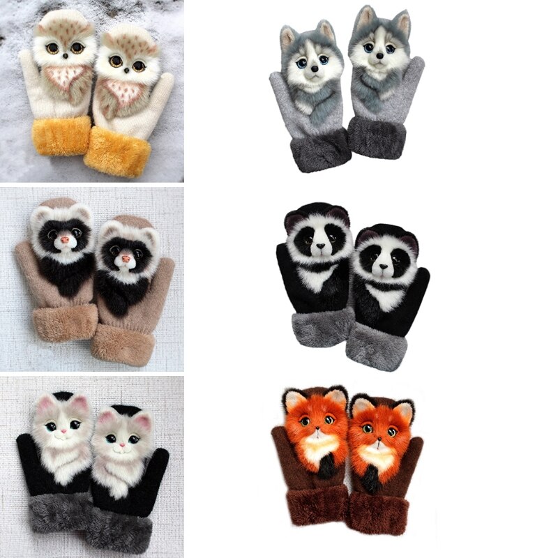 Women Men Winter Knitted Gloves Cute 3D Fluffy Car... – Grandado
