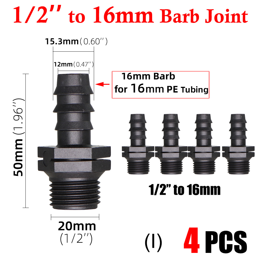 16 20 25MM 1/2" 3/4" Thread Connector to Barb 16mm... – Vicedeal