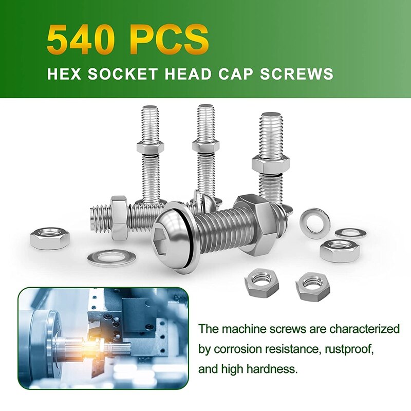 544 Piece Threaded Machine Screws, Bolts And Nuts ... – Vicedeal