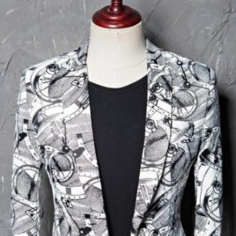 Men's Clock and Watch Pattern Printing Casual Suit... – Vicedeal