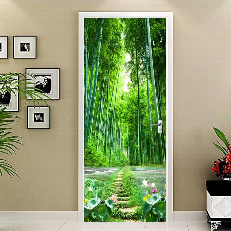 PVC Door Sticker 3D Nature Landscape Bamboo Forest... – Grandado