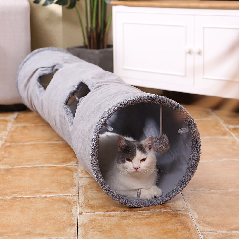 Gray Cat Toy Foldable Crossing Tunnel long Nest Ca... – Grandado