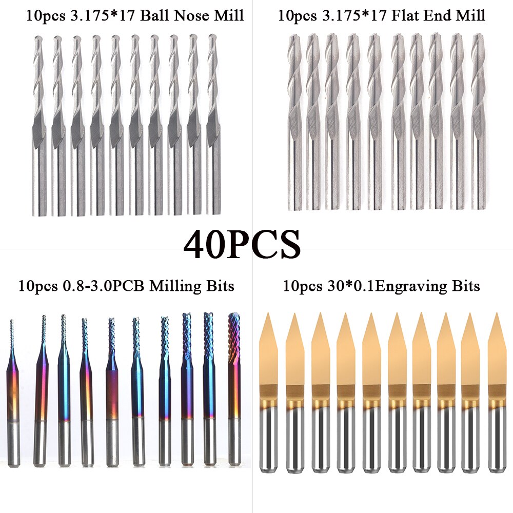 10/40 Stuks 3.175Mm Shank End Mill Graveren Bits S... – Grandado