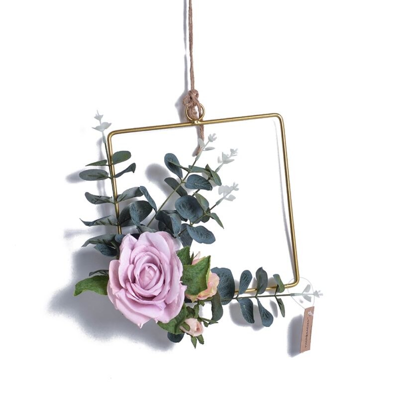 Floral Hoop Wreath Geometric Metal Garland Artific... – Grandado