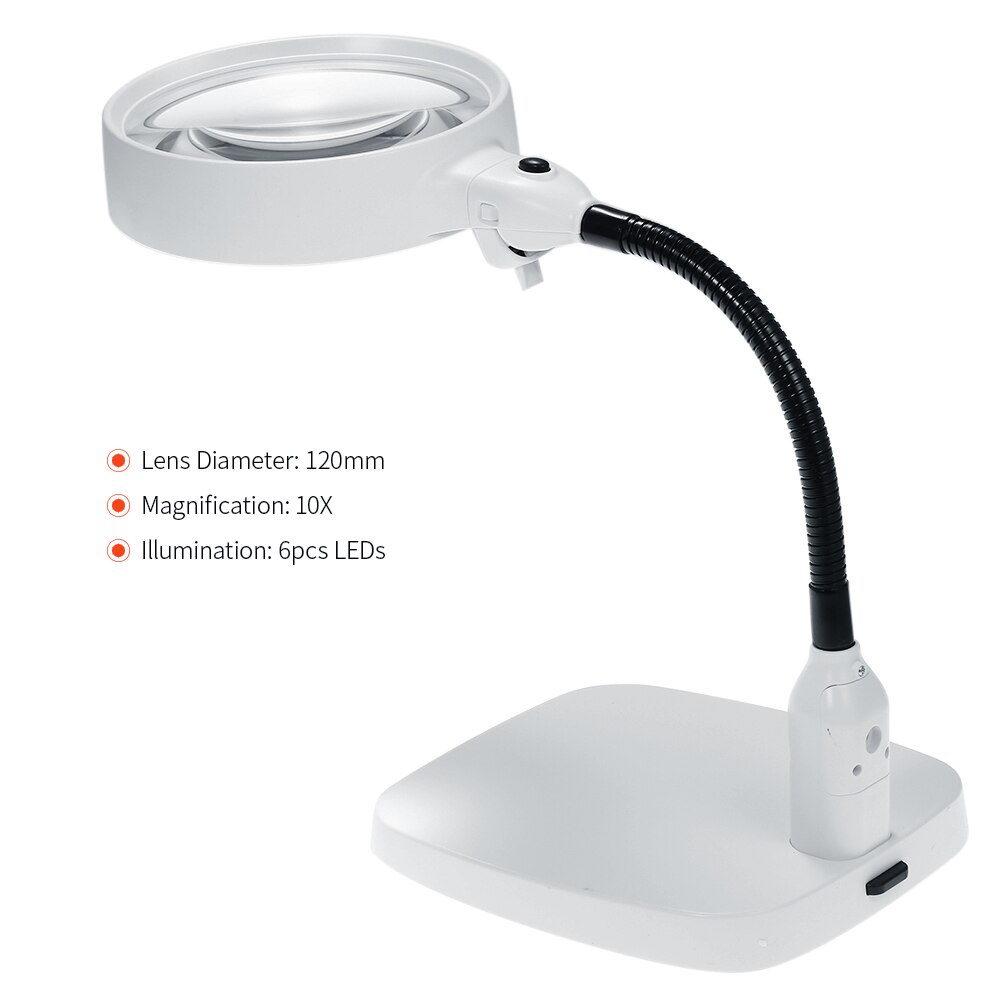 Lupa de escritorio LED con lente de 120mm 10X lupa de luz brillante ...