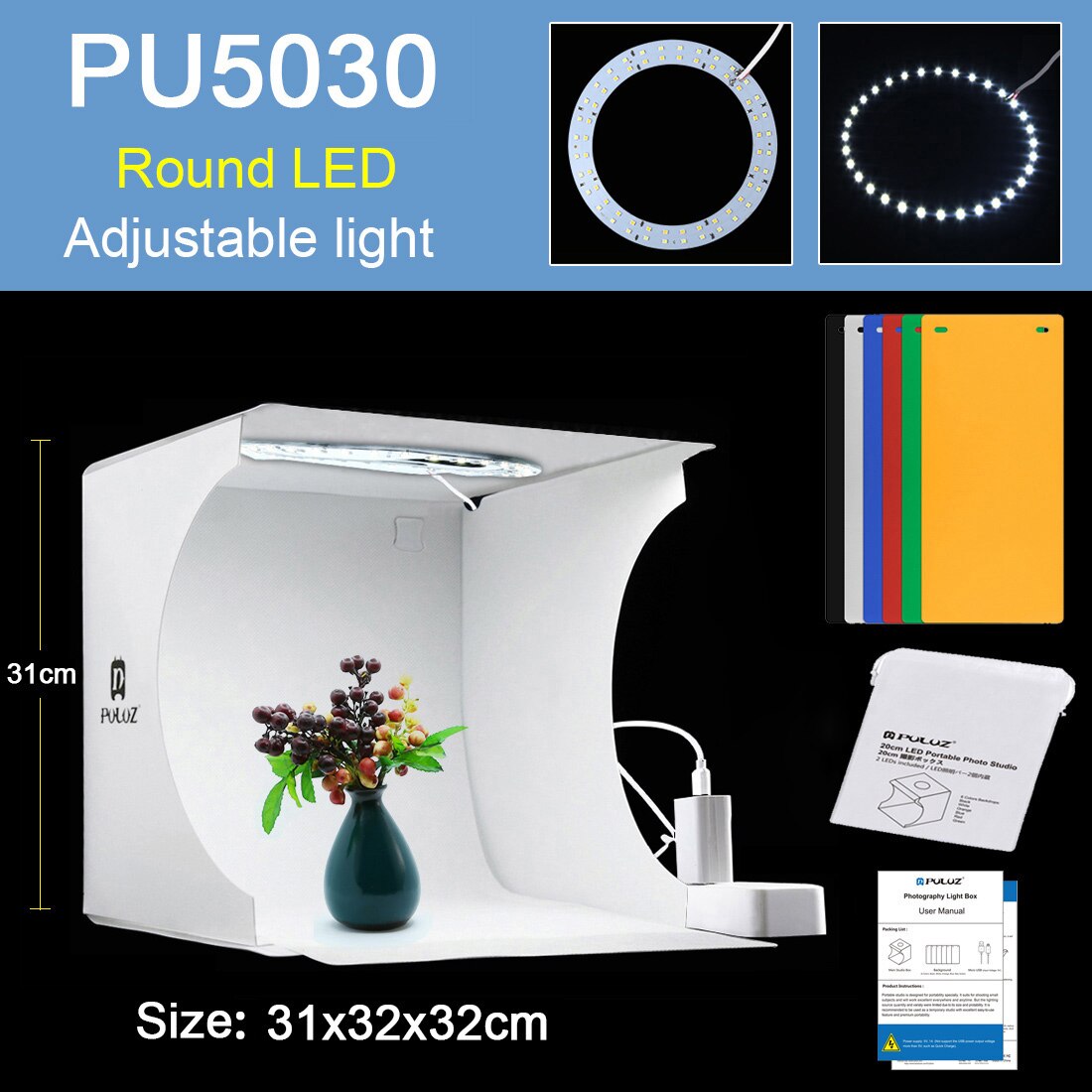 PULUZ Light Box Photo Studio Box Round LED Photos ... – Vicedeal