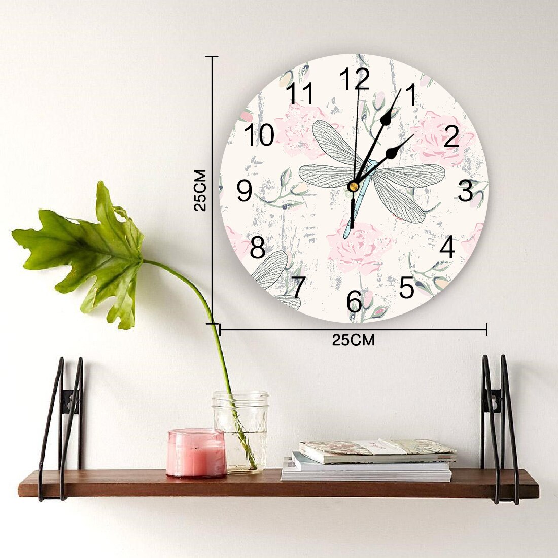 Illustration Of Dragonfly Pink Rose Wall Clock Wal... – Grandado