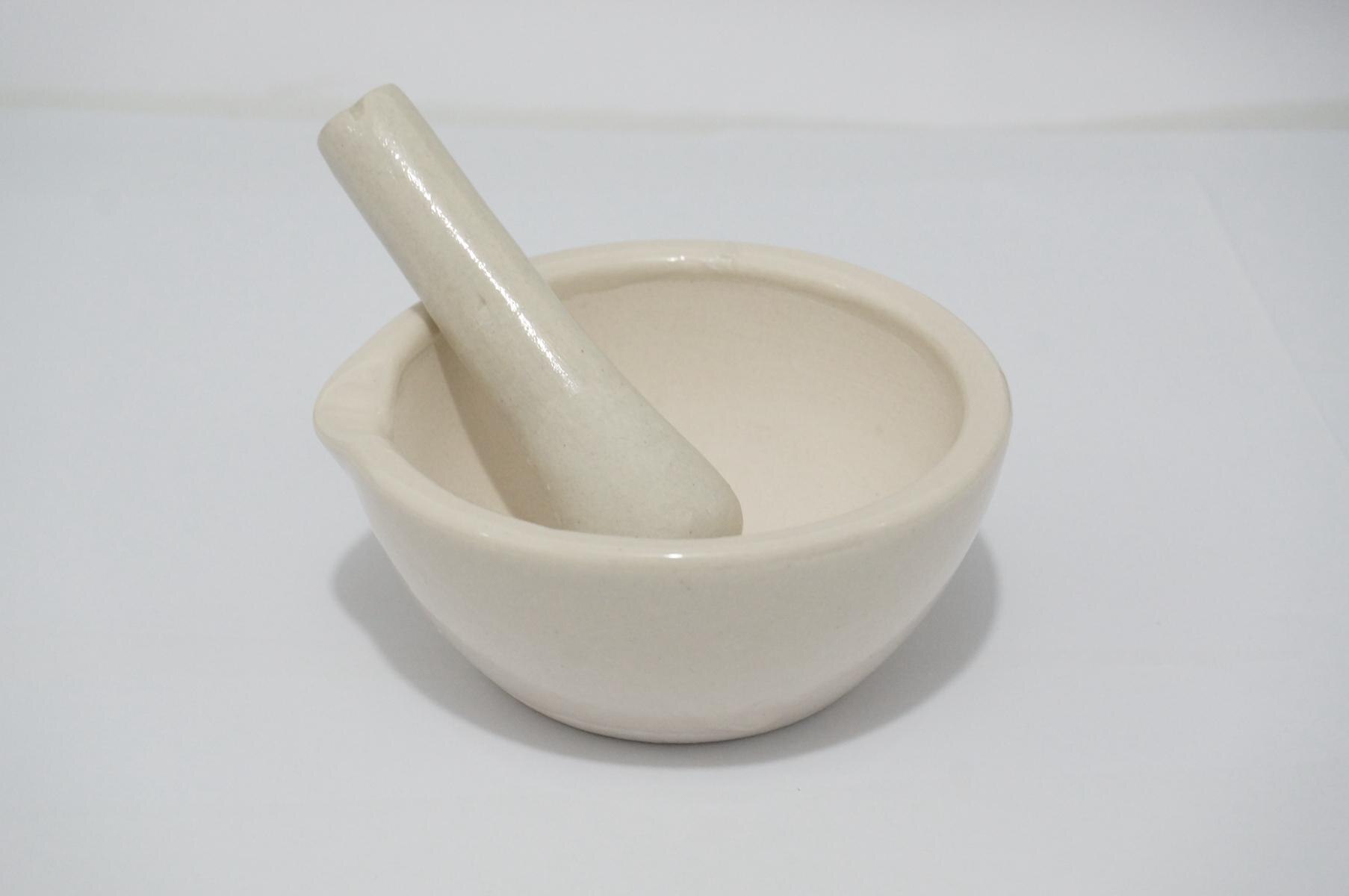 100mm Porcelain Mortar and Pestle Mixing Grinding Bowl Set White Lab ...