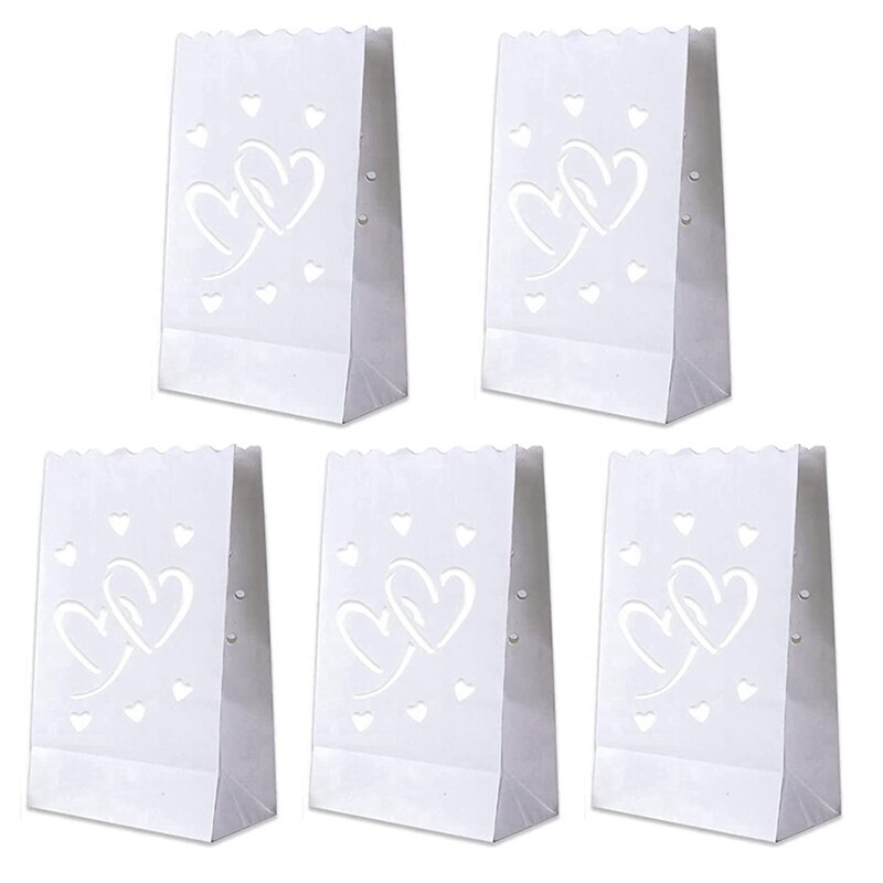 50 PCS White Luminary Bags With Hearts, Flame Resi... – Grandado