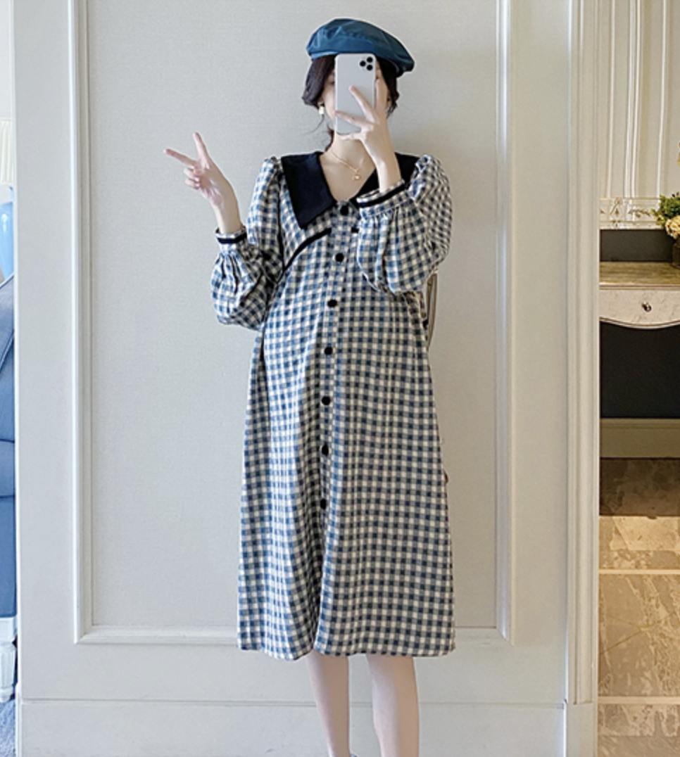 3302# 2022 Spring Korean Plaid Maternity Dress Chi... – Grandado