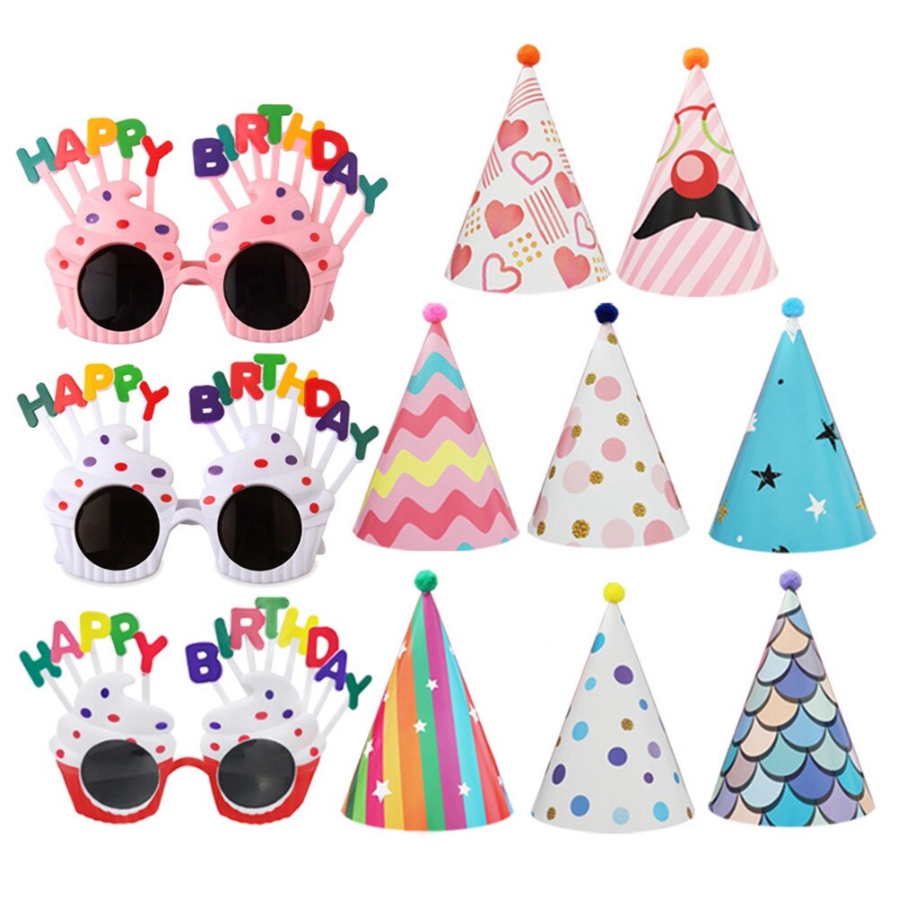 Party Hats and Glasses Set, Cake Cone Birthday Pap... – Grandado