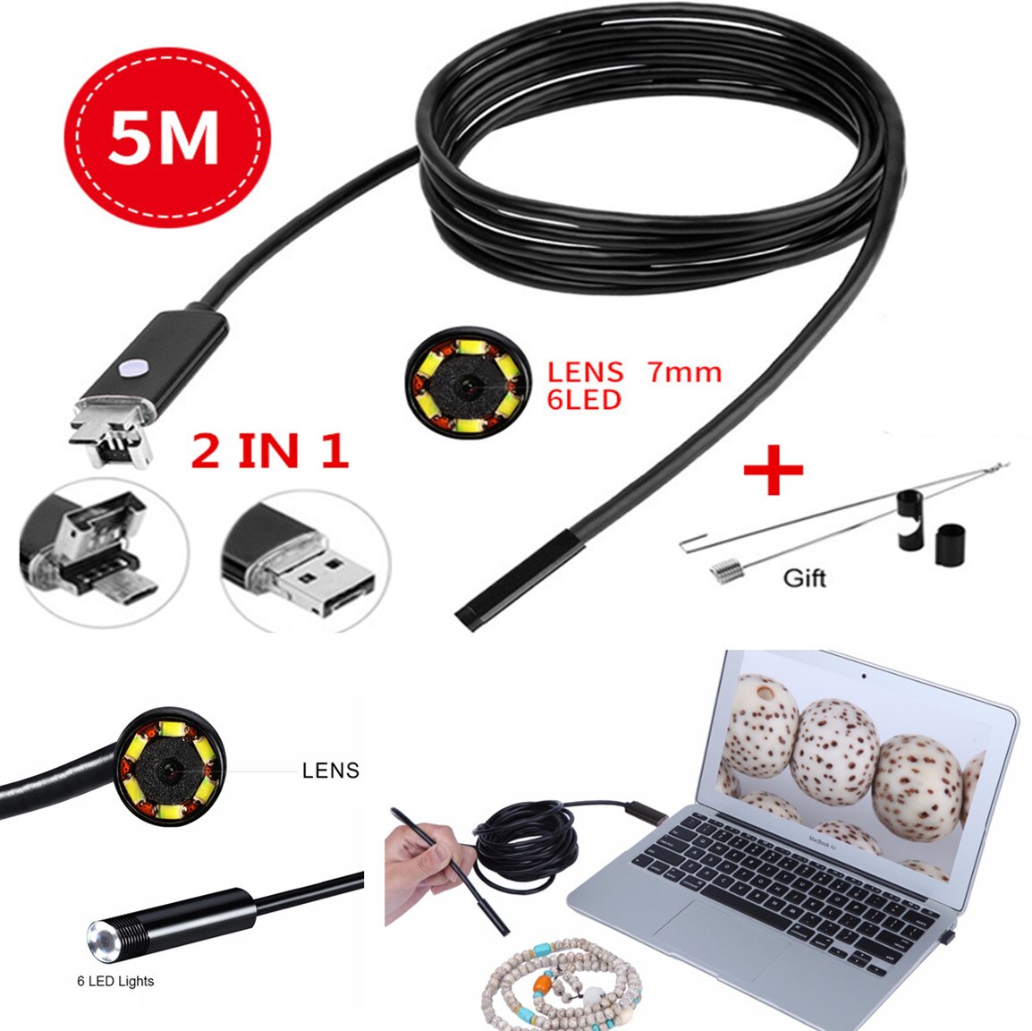 5M Vehicle Car Endoscope HD USB Camera 6 Led Andro... – Grandado