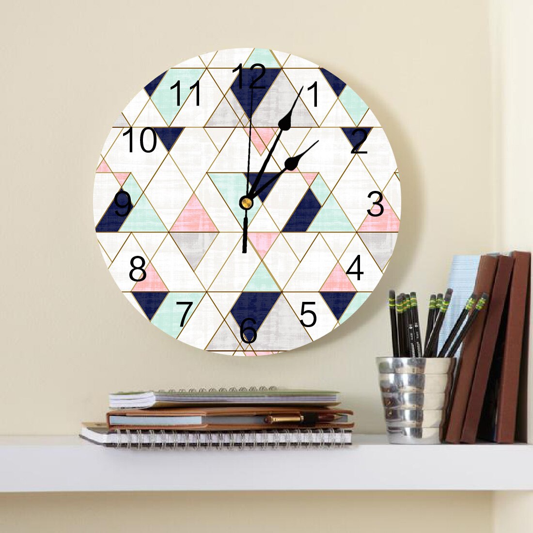 Triangles Navy blue Wall Clock Home Decor Bedroom ... – Grandado