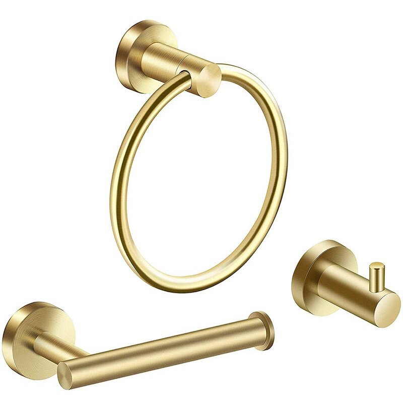 Bathroom Hardware Accessories Set 3-Piece Gold Bru... – Grandado