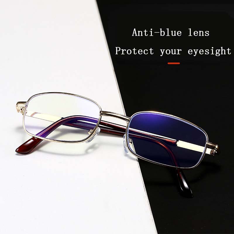Reading Glasses Men Metal Full Frame Square Anti-b... – Grandado