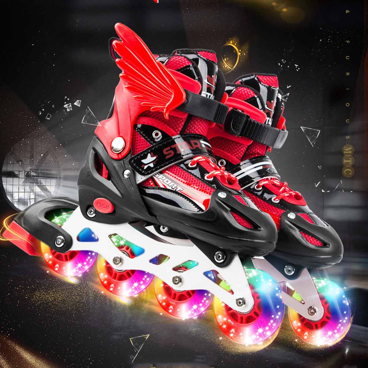 Skates Children 4 Wheels Led Flashing Roller Skate... – Grandado