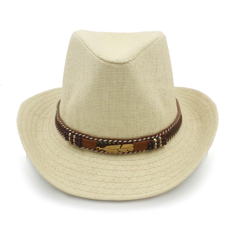 Straw Women Men Western Cowboy Hat With Roll UP Br... – Grandado