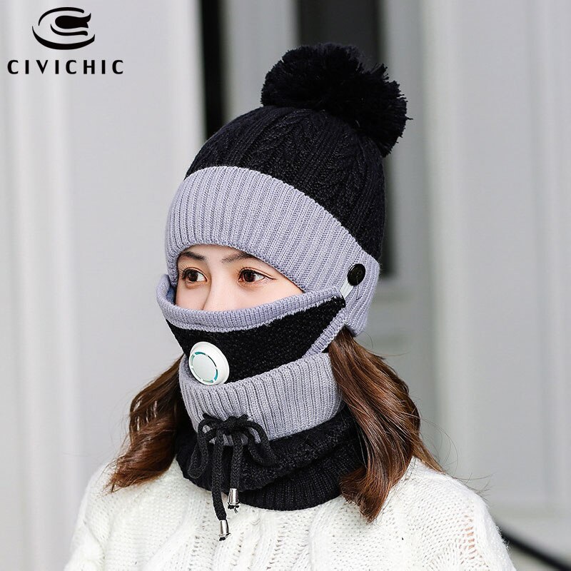 CIVICHIC Mode Vrouw Winter Muts Sjaal Masker 3 Del... – Grandado