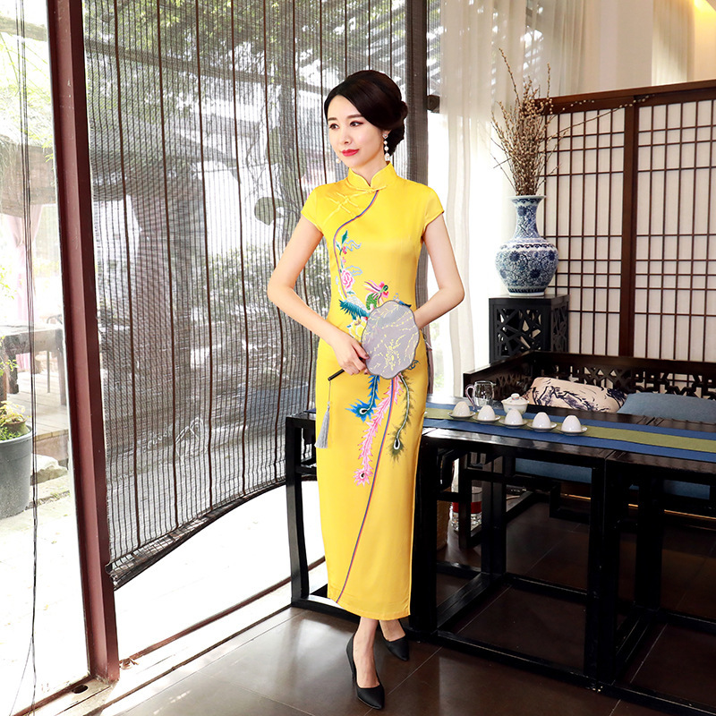 Sheng Coco Women's Yellow Cheongsam Dresses Long S... – Grandado
