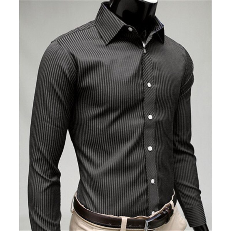 Heren Shirts Streep Lange Mouw Casual Slim Fit Man... – Grandado