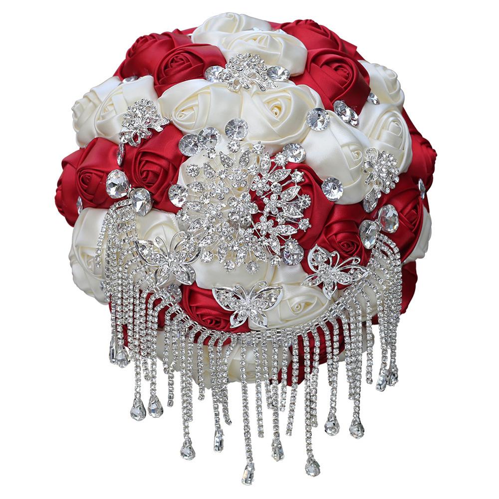JaneVini Luxury Red Ivory Wedding Bouquets Beaded ... – Vicedeal