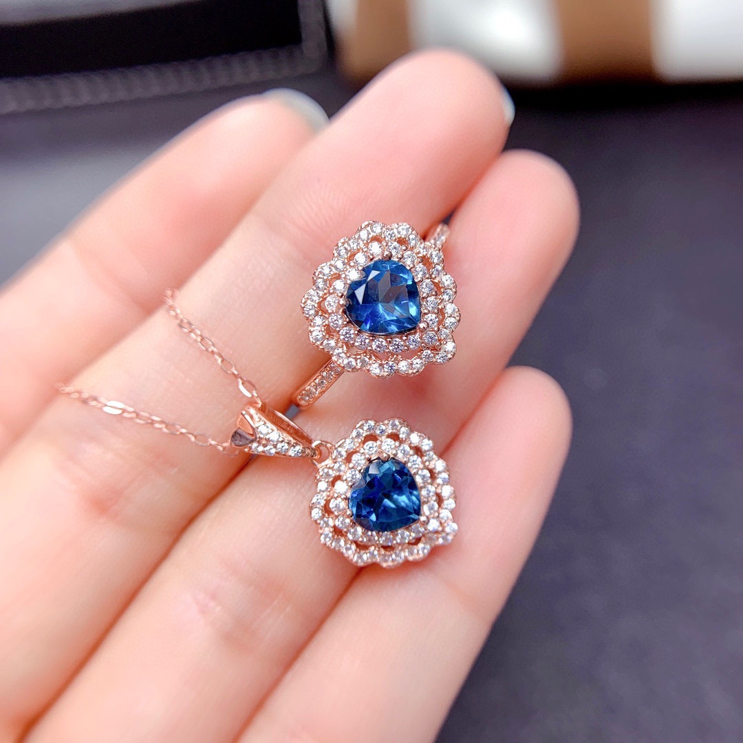 QTT Blue Heart Crystal Stone Wedding Jewelry Sets ... – Grandado