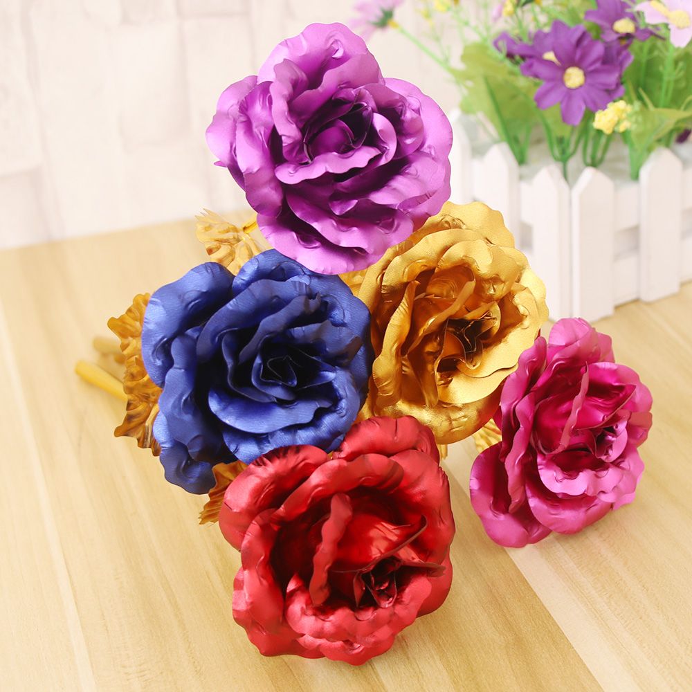 24K Folie Plated Gold Rose Bloem Lange Steel Golde... – Grandado